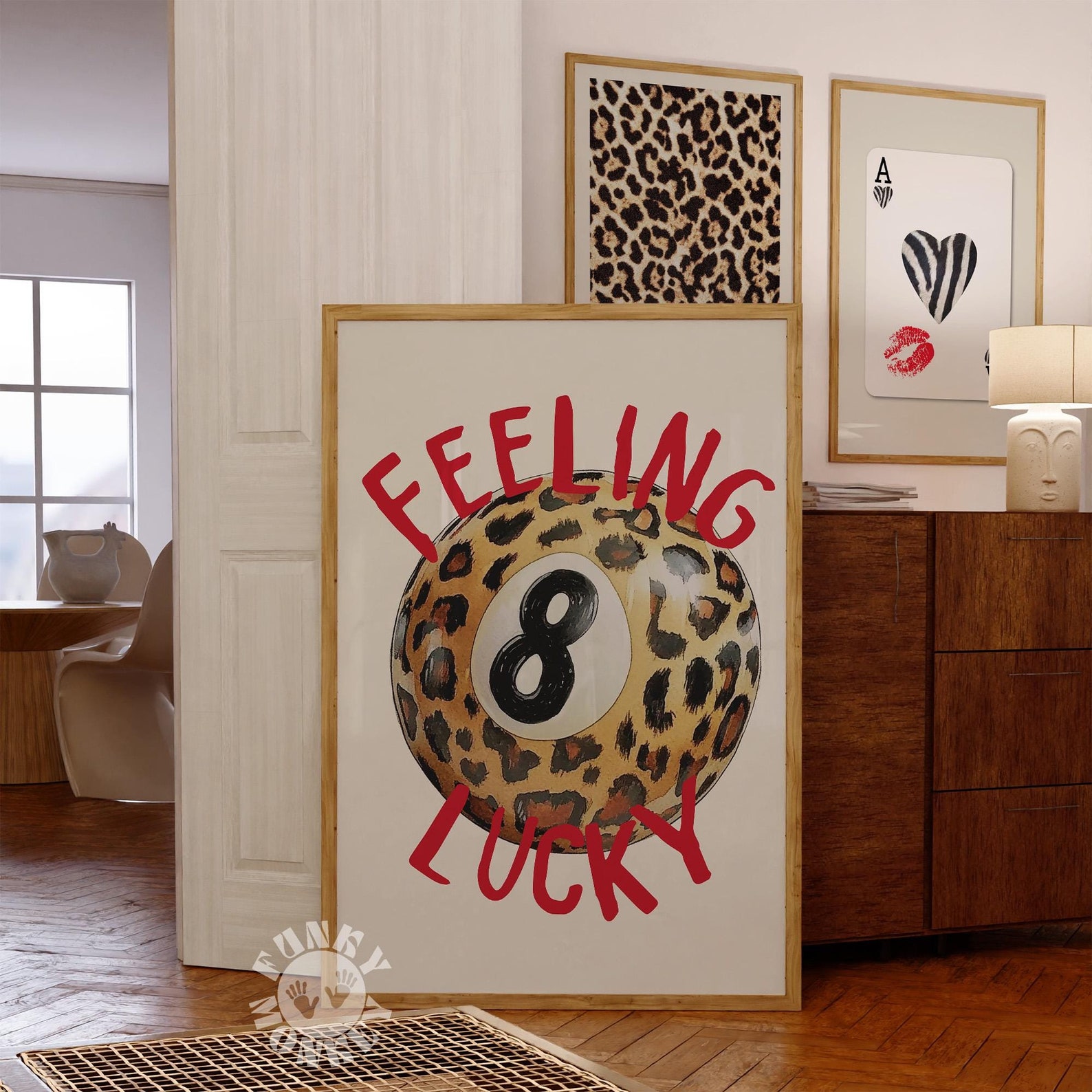 Lucky 8 Ball Leopard Print, Red Retro Eight Ball Billiard Poster, Funky ...