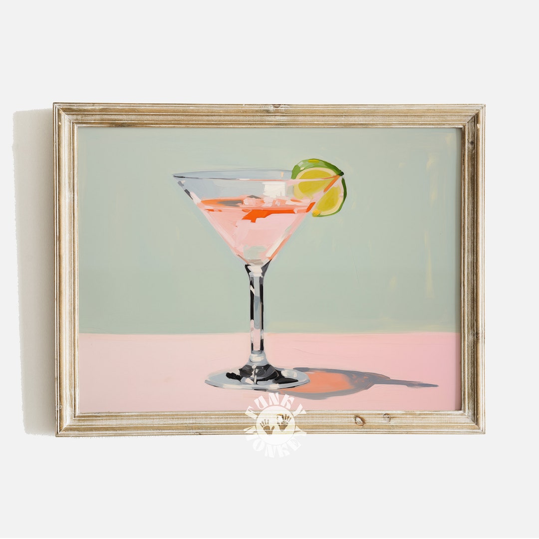 Cosmo Print, Pink Cocktail Painting, Retro Bar Cart Art Print, Summer ...