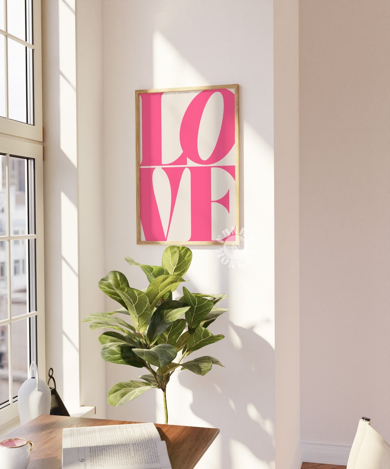 Pink LOVE Art Print, Retro Love Poster, Pink Preppy Aesthetic, Trendy ...