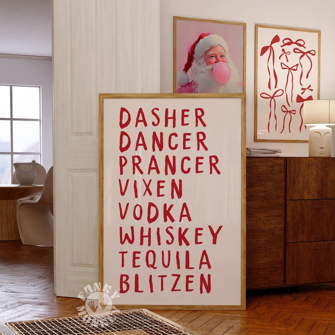 Christmas Bar Print, Funny Cocktail Wall Art, Trendy Red Holiday Drink ...