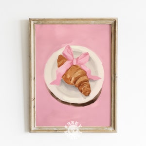 Pink Kitchen Print, Croissant With Pink Bow Digital Print, Coquette ...