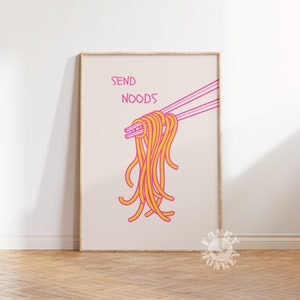 Send Noods Print, Pink Noodles Digital Print, Aesthetic Kitchen Decor ...