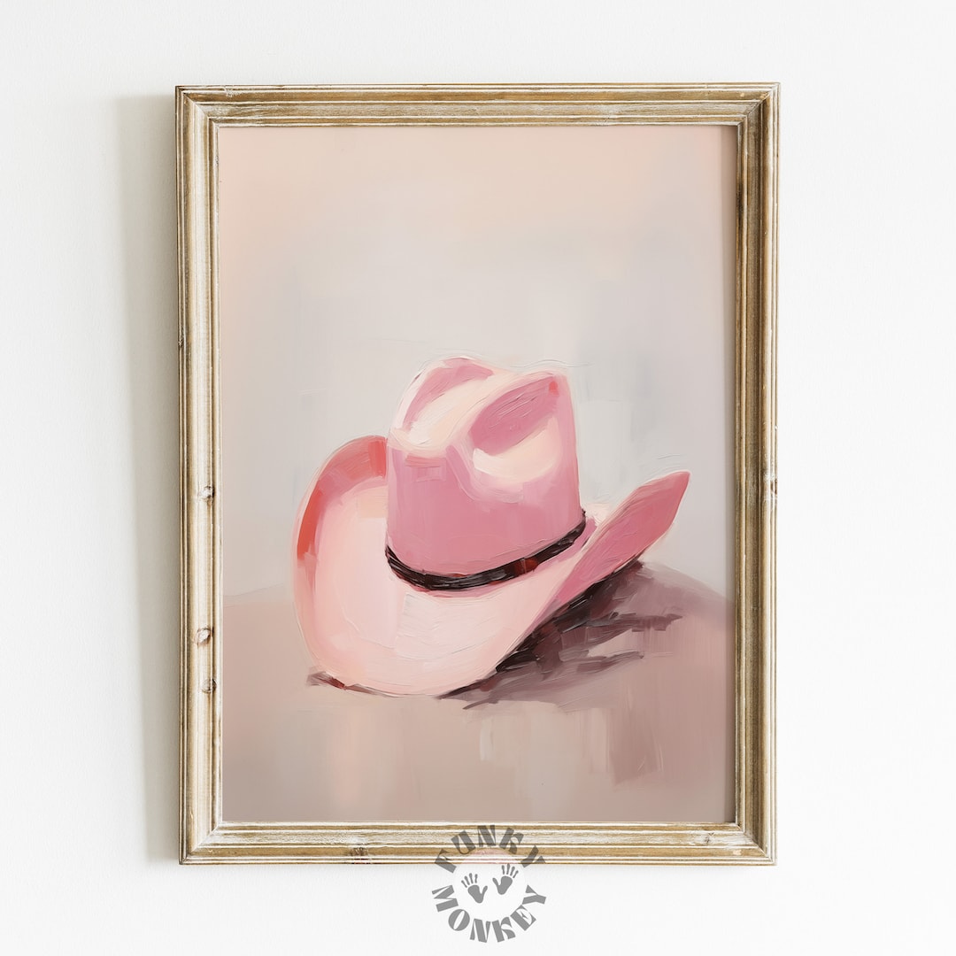 Pink Cowgirl Hat Print, Trendy Cowboy Hat Painting, Retro Western ...