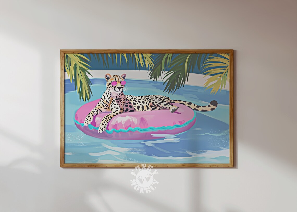 Preppy Summer Print, Cheetah Leopard Wall Art, Pool Art Retro Poster ...