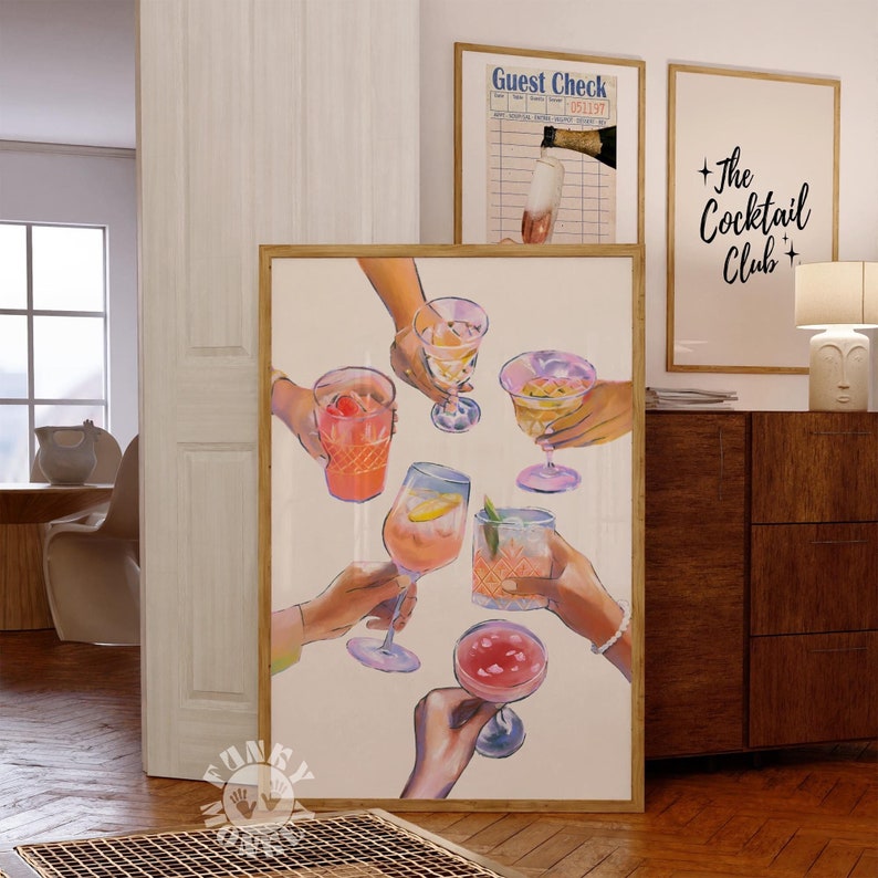 Cheers Print, Bar Cart Prints, Trendy Wall Art, Retro Kitchen Wall Art ...