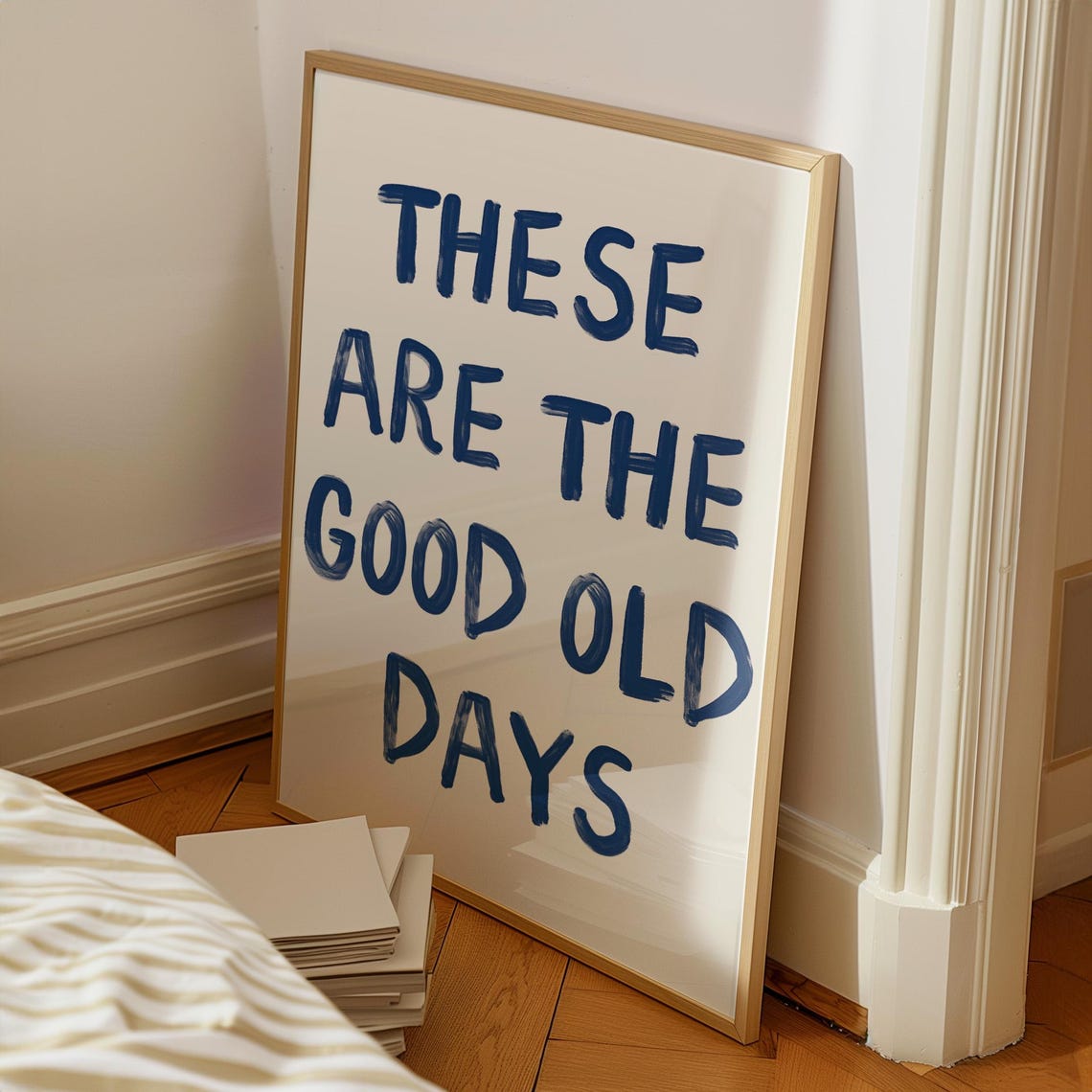 Navy Blue Good Old Days Print, Trendy Wall Art, Digital Download, Retro ...