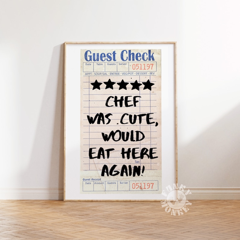Chef Was Cute Guest Check Print, Trendy Wall Art, Apartment Aesthetic ...