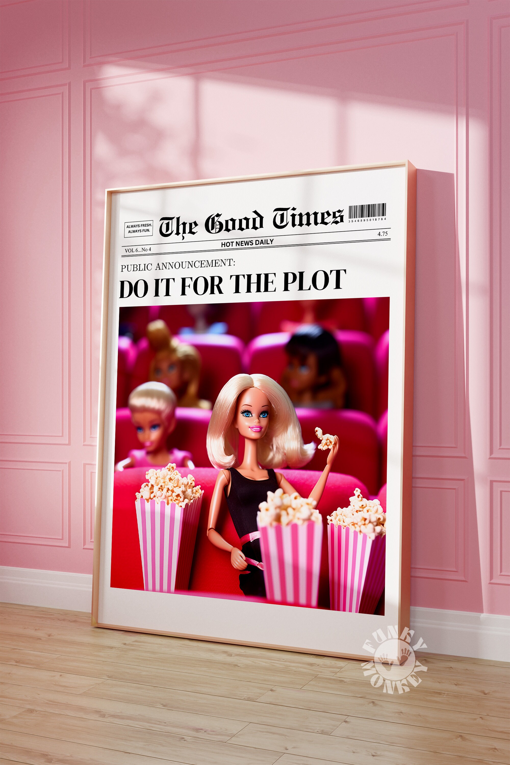 Do It for the Plot Pink Newspaper Headline Print, Trendy Wall Art, Cute ...