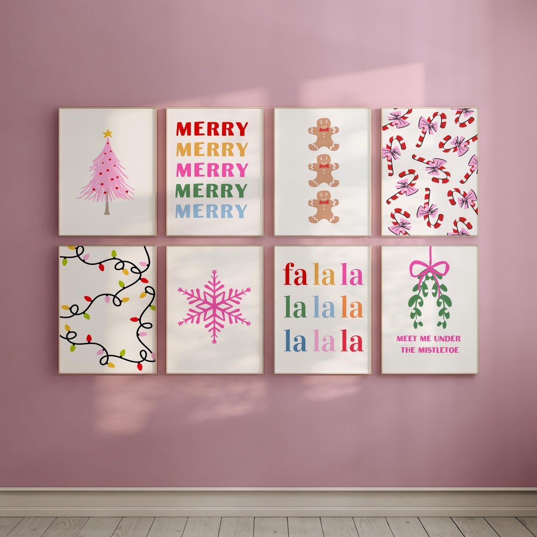 Pink Christmas Wall Art Set, Girly Holiday Winter Prints, Printable ...