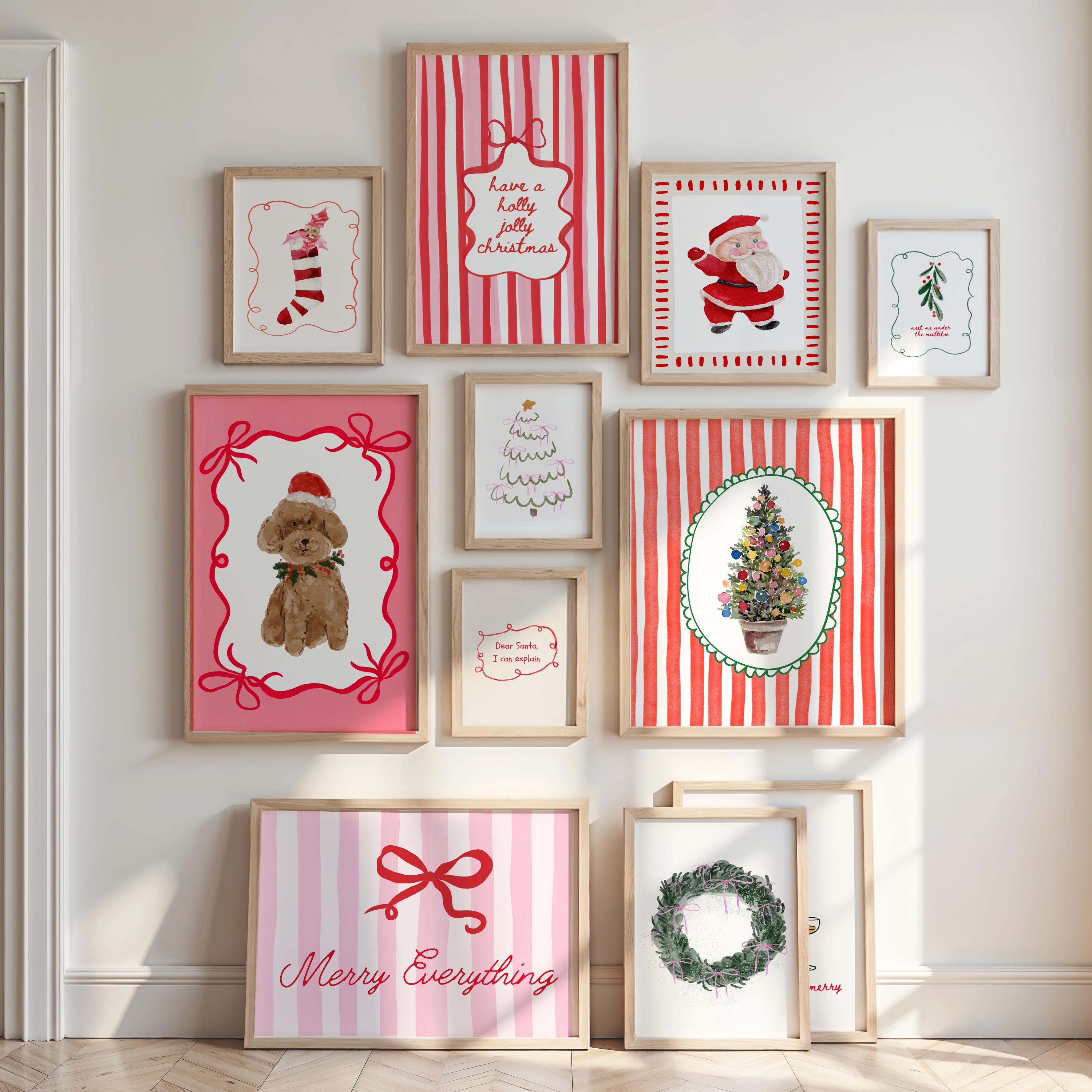 Pink Christmas Prints Wall Art Bundle, Trendy Holiday Printables ...