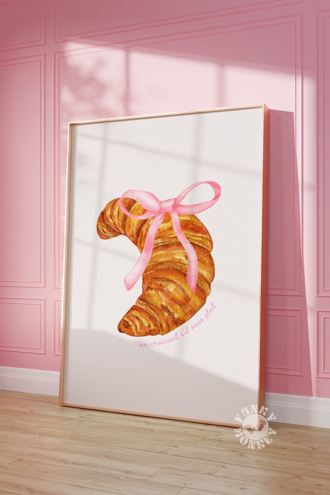 Croissant With Pink Bow Digital Print, French Coquette Room Decor, Soft ...