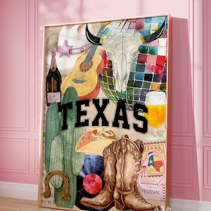 Texas Print, Travel Poster, Western Wall Art, Maximalist Collage ...
