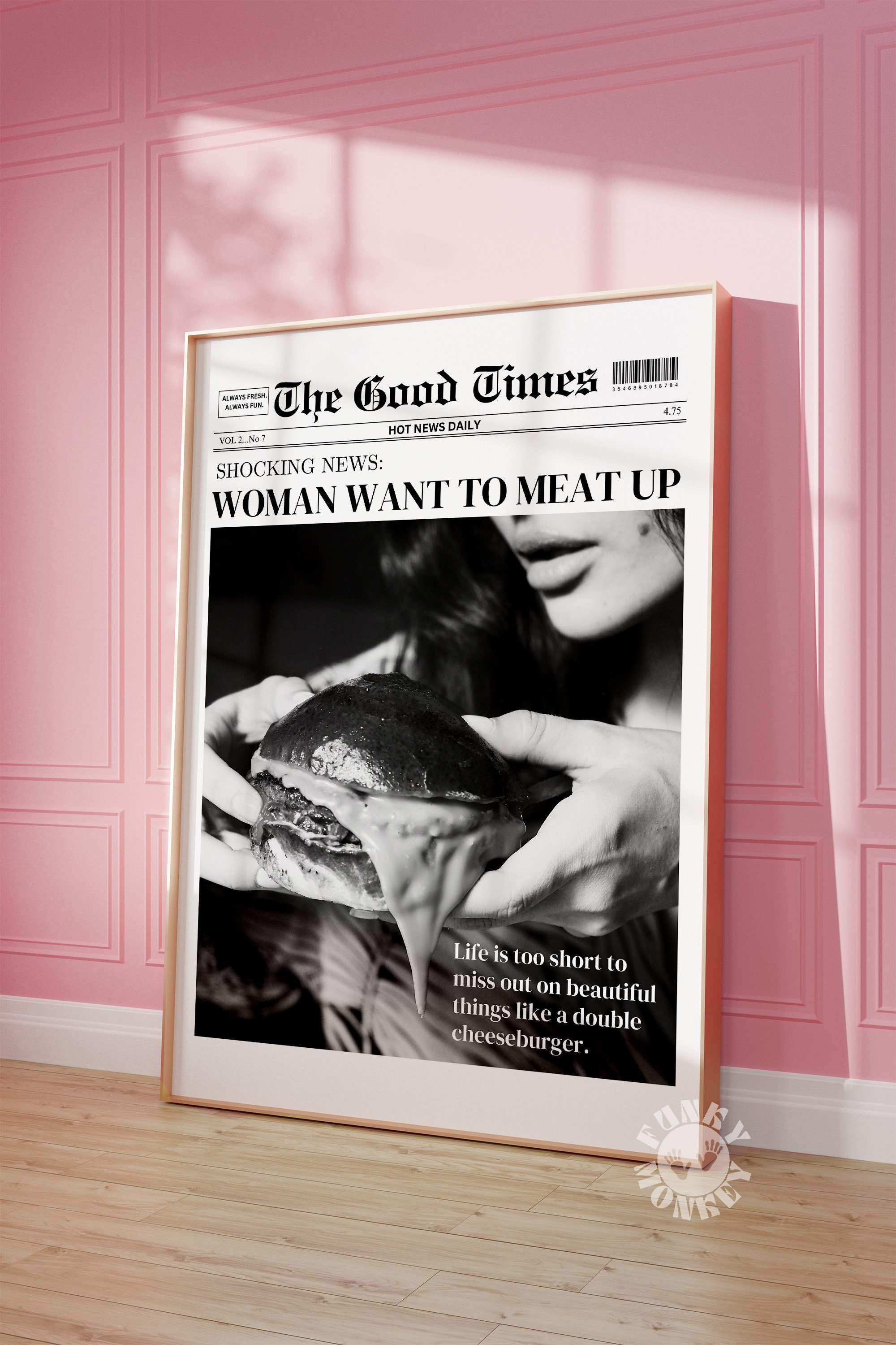 Trendy Newspaper Print, Headline Poster, Foodie Wall Art, Cheeseburger ...