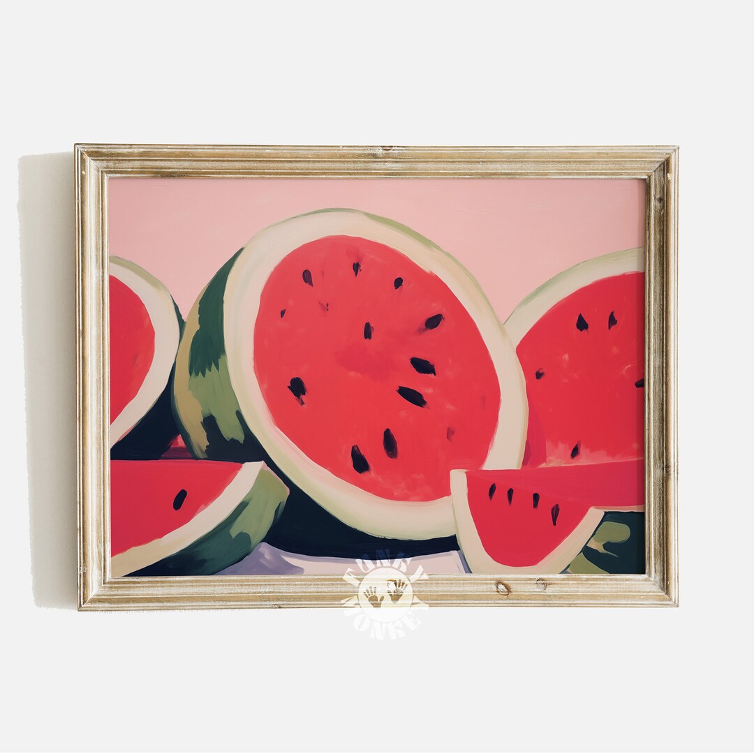 Watermelon Printable Painting, Kitchen Decor, Summer Retro Kitchen Wall ...