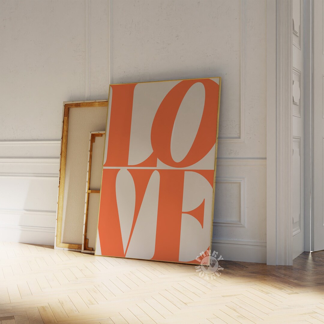 Retro Love Poster, Orange 70s Wall Art Print, Trendy Wall Art, Y2K ...