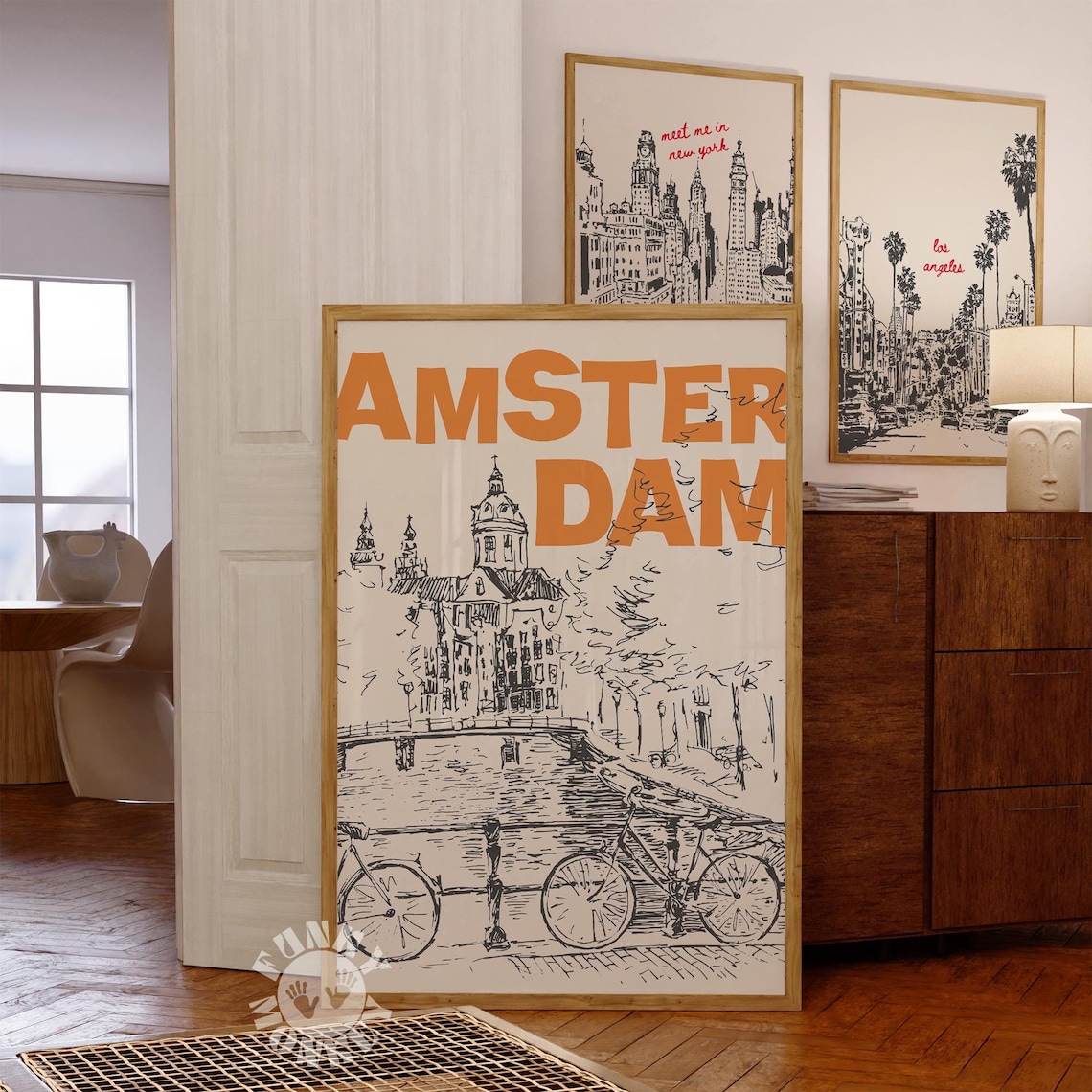 Amsterdam Travel Poster, Retro City Print, Trendy Landmark Wall Art ...
