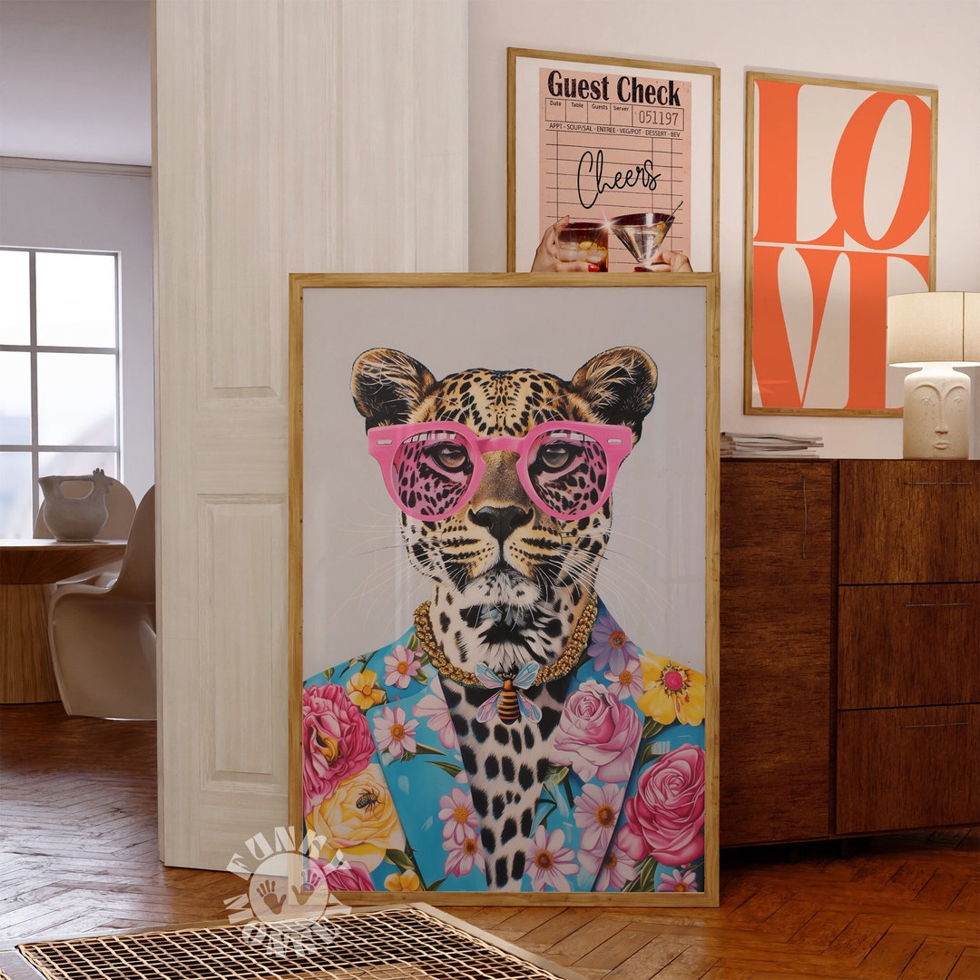 Funky Fashion Leopard Art Print, Funky Wall Art, Dopamine Aesthetic ...