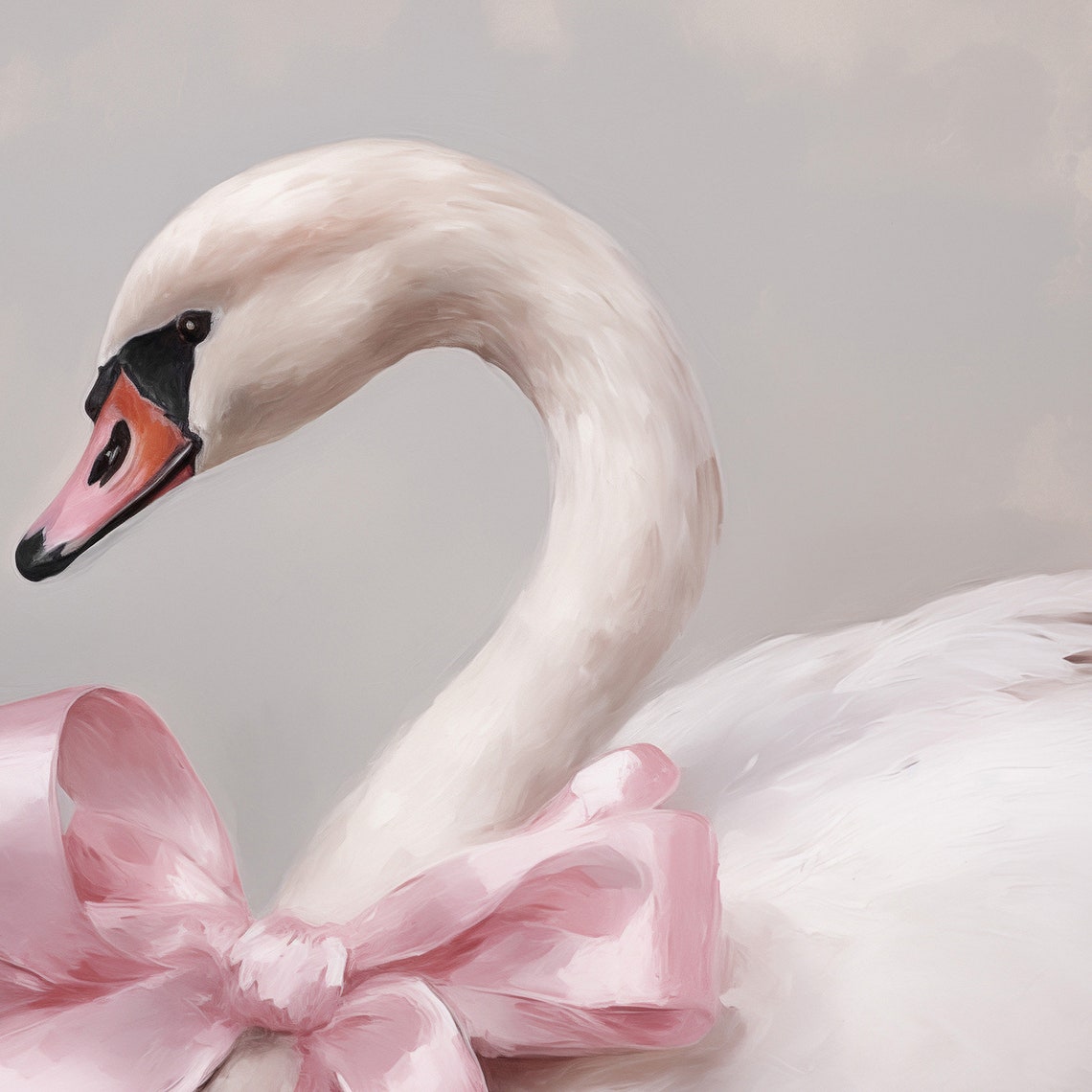 Swan With Pink Bow Print, Digital Prints, Coquette Room Decor, Vintage ...