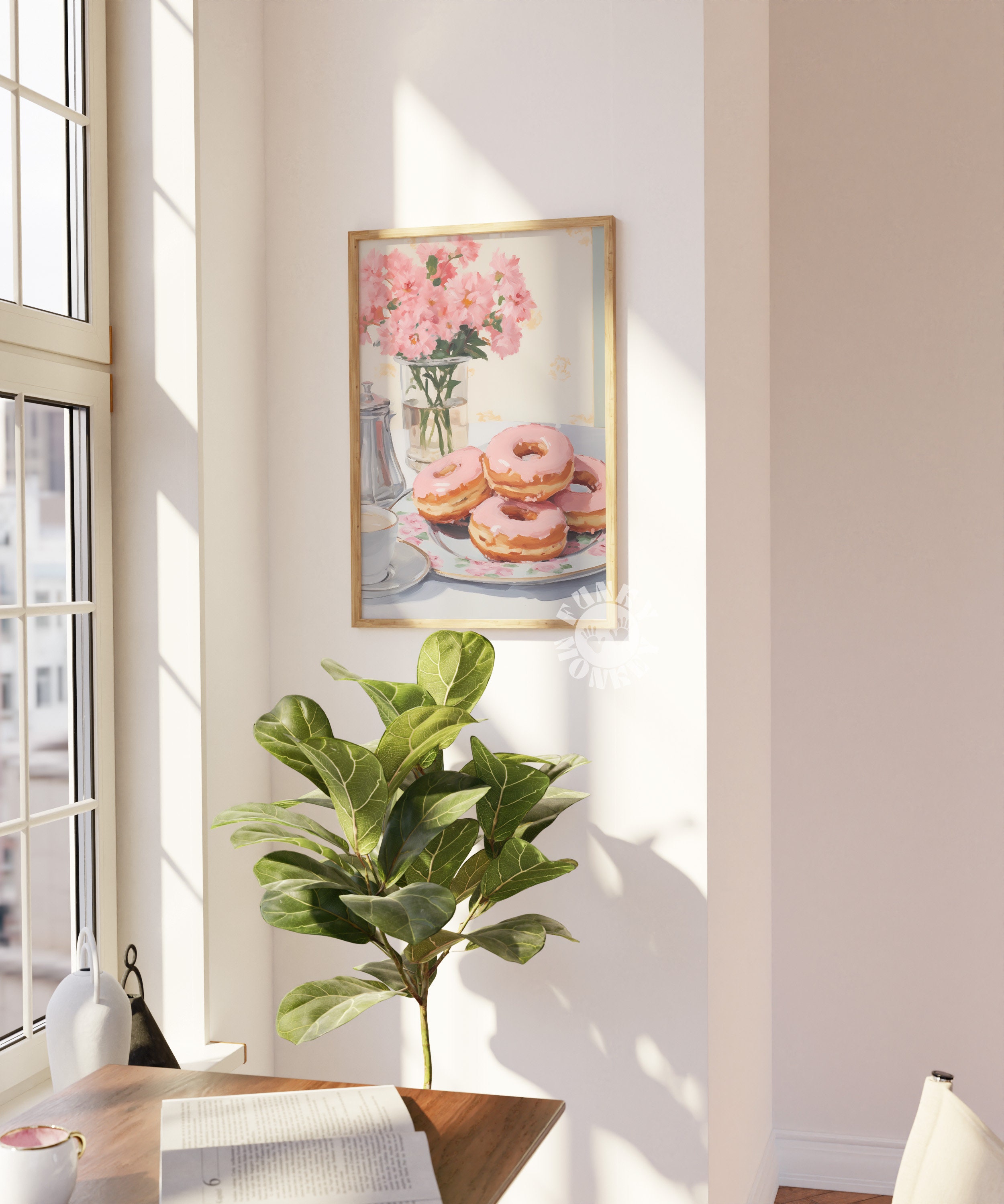 Pink Kitchen Print, Donut Breakfast Digital Print, Pastel Painting ...