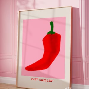 Just Chillin Wall Art Print, Chilli Poster, Retro Kitchen Decor Digital ...