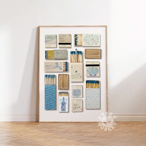 Matchbox Print, Blue Coastal Trendy Matches Poster, Vintage Retro ...