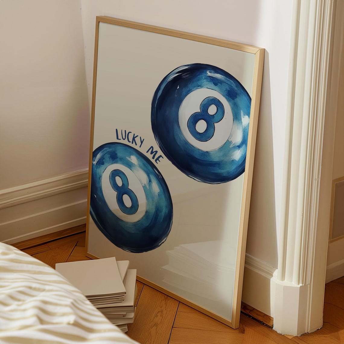 Lucky 8 Ball, Blue Retro Eight Ball Billiard Poster, Funky Y2K ...