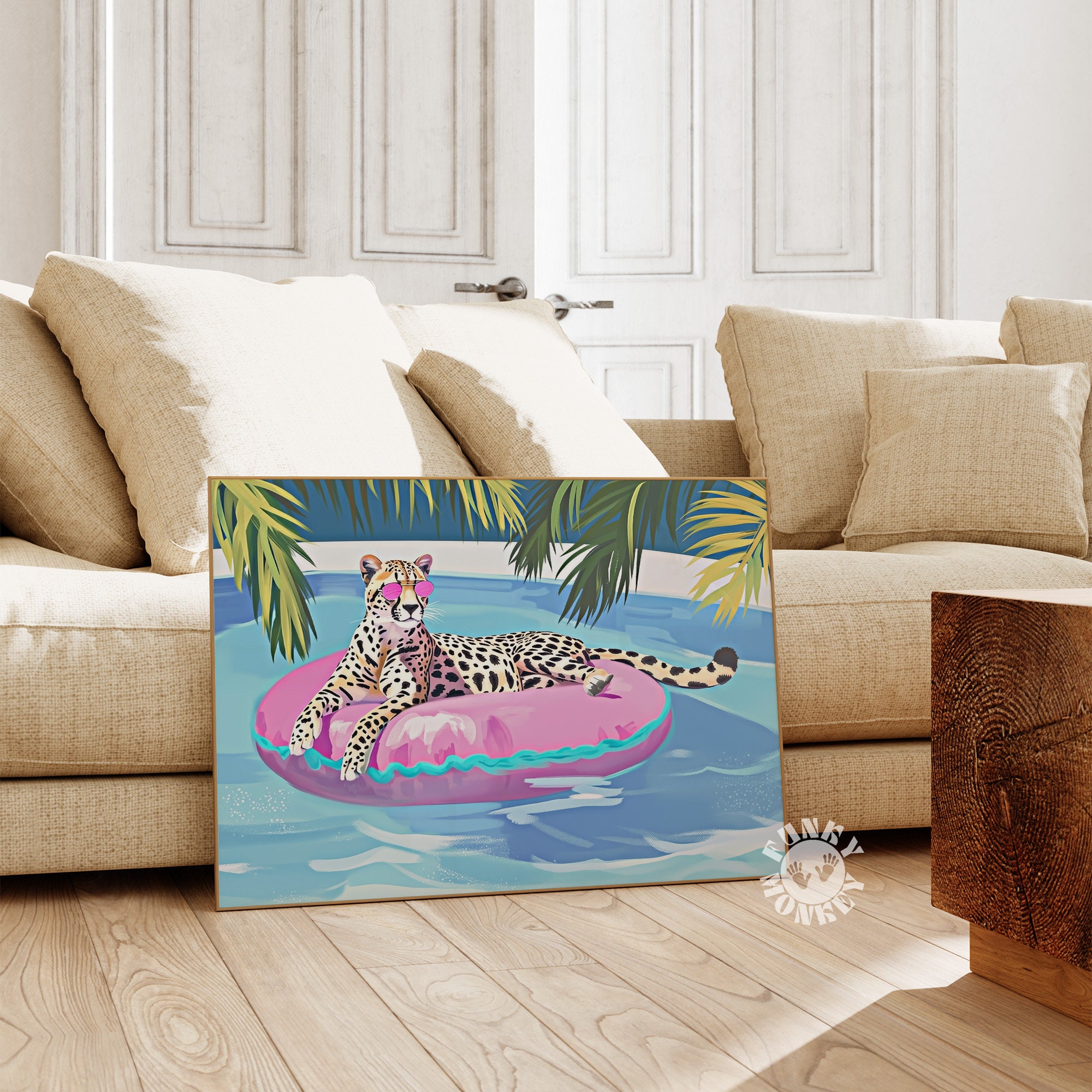 Preppy Summer Print, Cheetah Leopard Wall Art, Pool Art Retro Poster ...