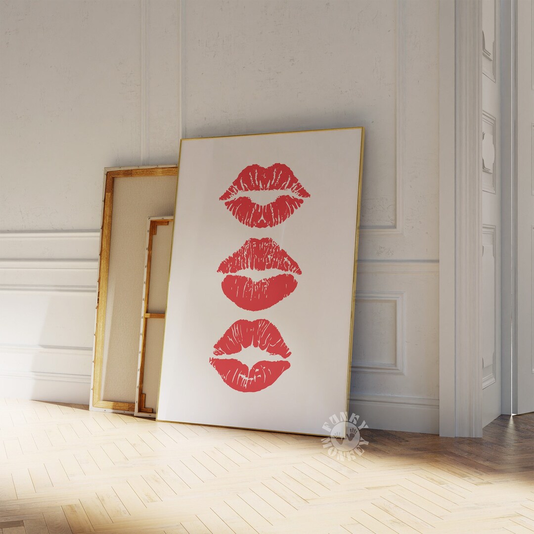 Red Lips Print, Trendy Wall Art, Kiss Lips Poster, Digital Print ...