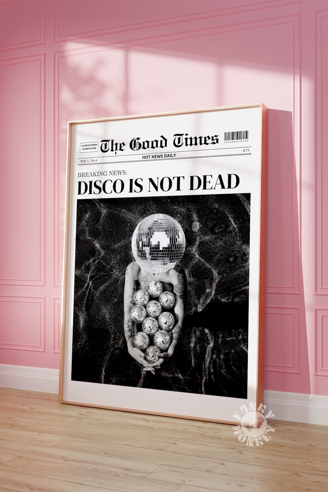 Newspaper Print Trendy Disco is Not Dead Headline Poster, Disco Balls ...