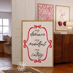 Very Demure Very Mindful Art Print, Red Trendy Wall Art, College ...