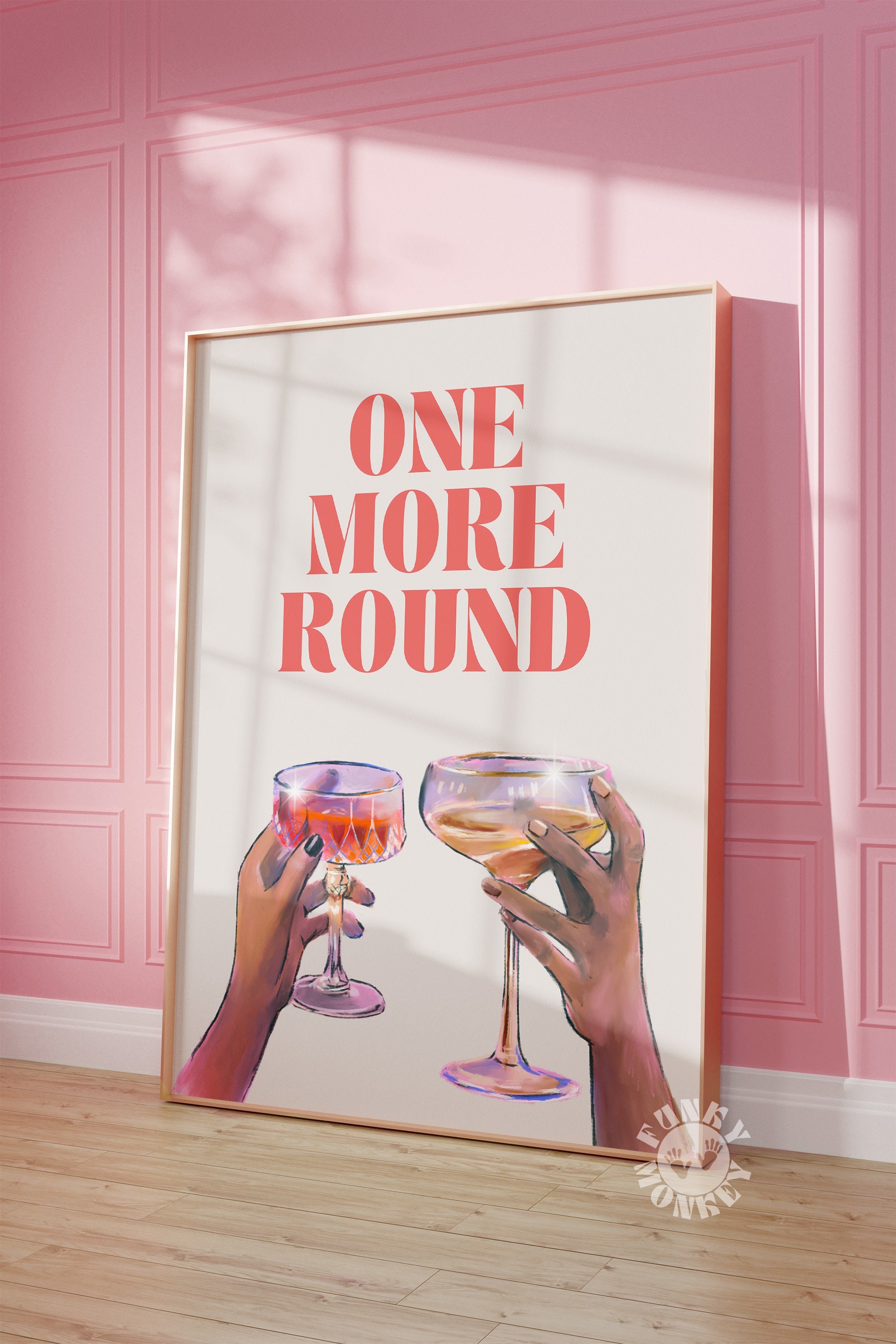 One More Round Cart Art Print, Trendy Wall Art, Cheers Print, Bar Cart ...