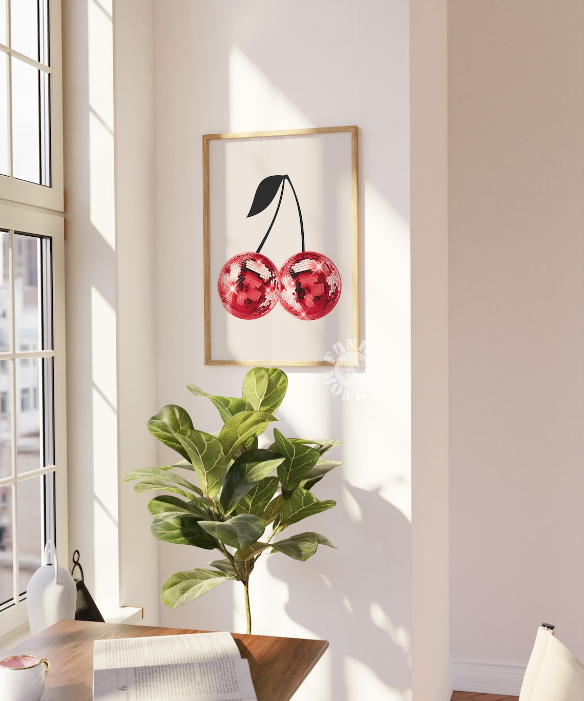 Retro Disco Ball Cherry Print, Trendy Wall Art Prints, Disco Cherry ...