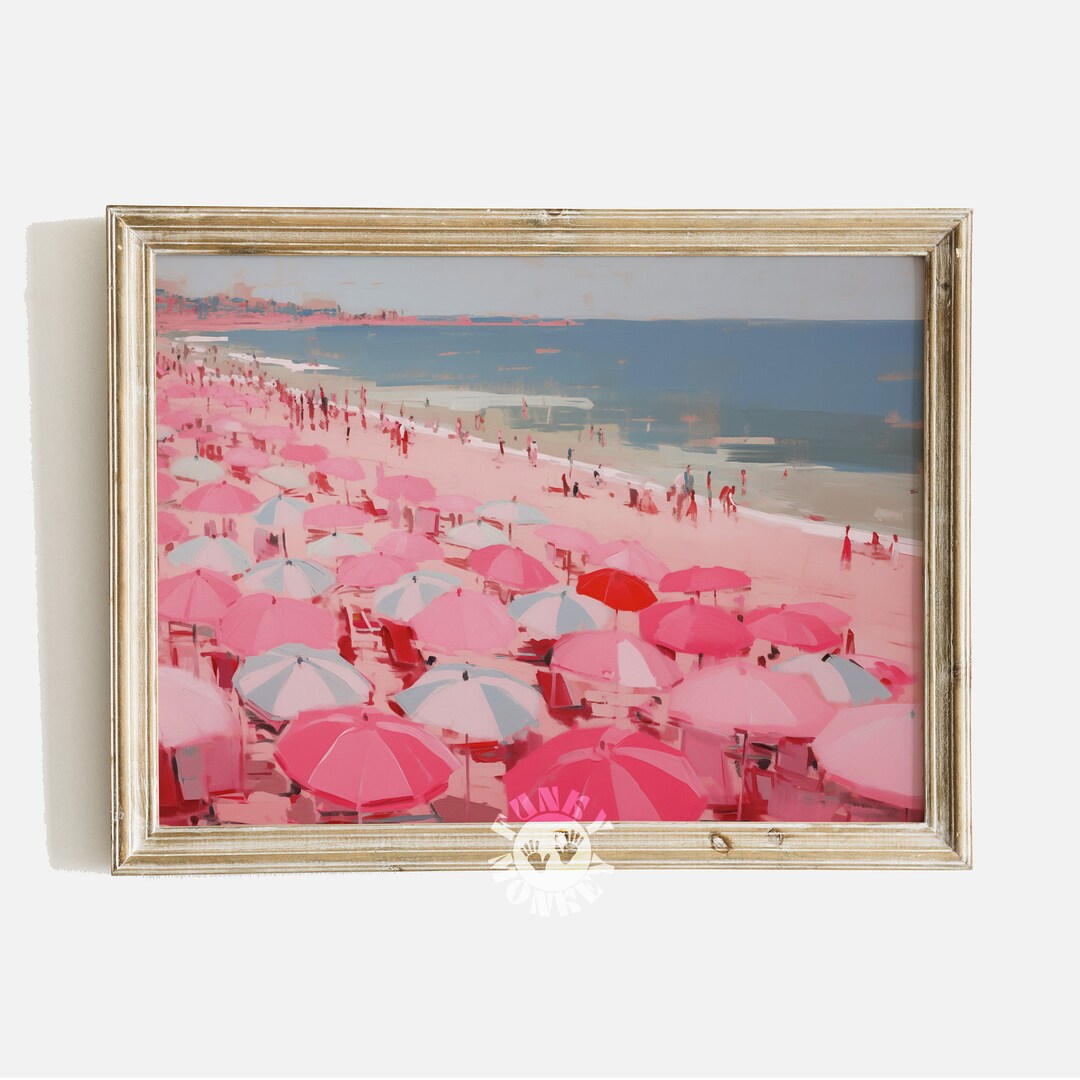 Pink Vintage Beach Print, Abstract Coastal Painting, Girly Apartment ...