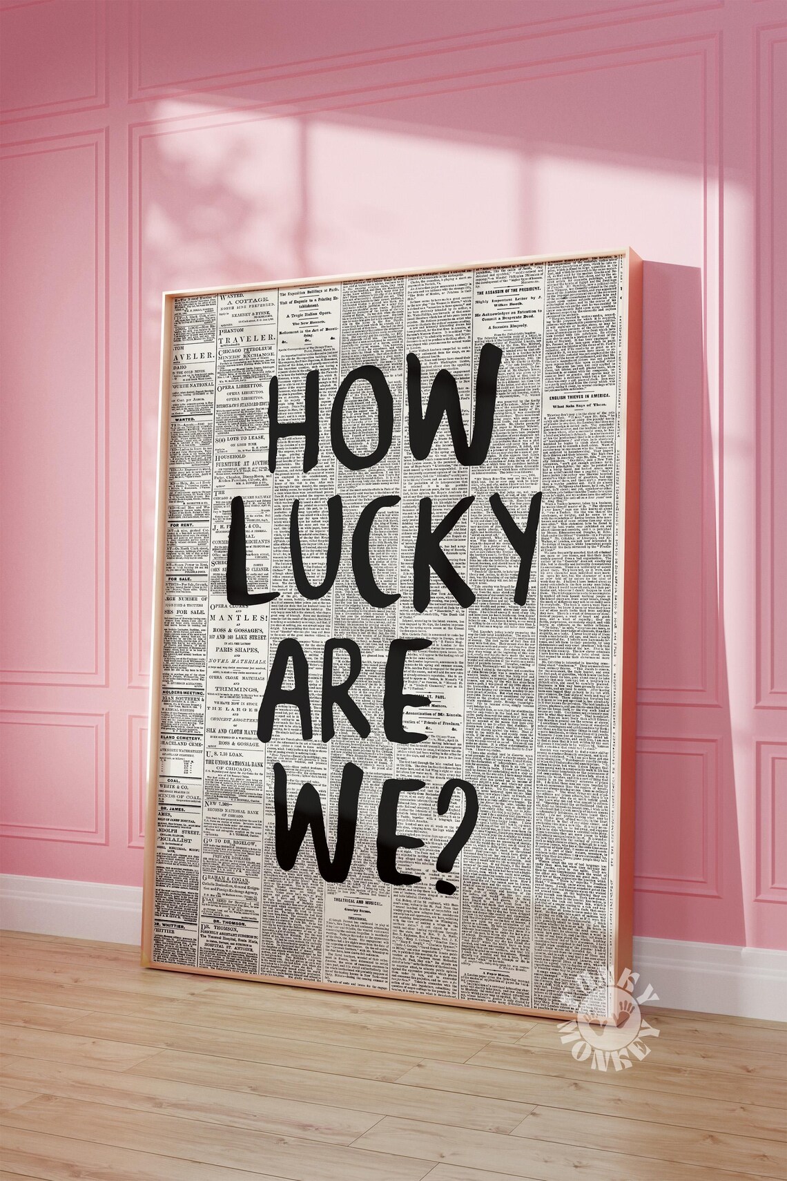 How Lucky Art We Digital Print, Black Wall Art Print, Retro Newspaper ...