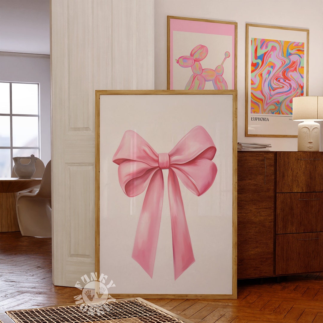Pink Bow Print, Coquette Aesthetic Print, Pink Nursery Girly Wall Art ...