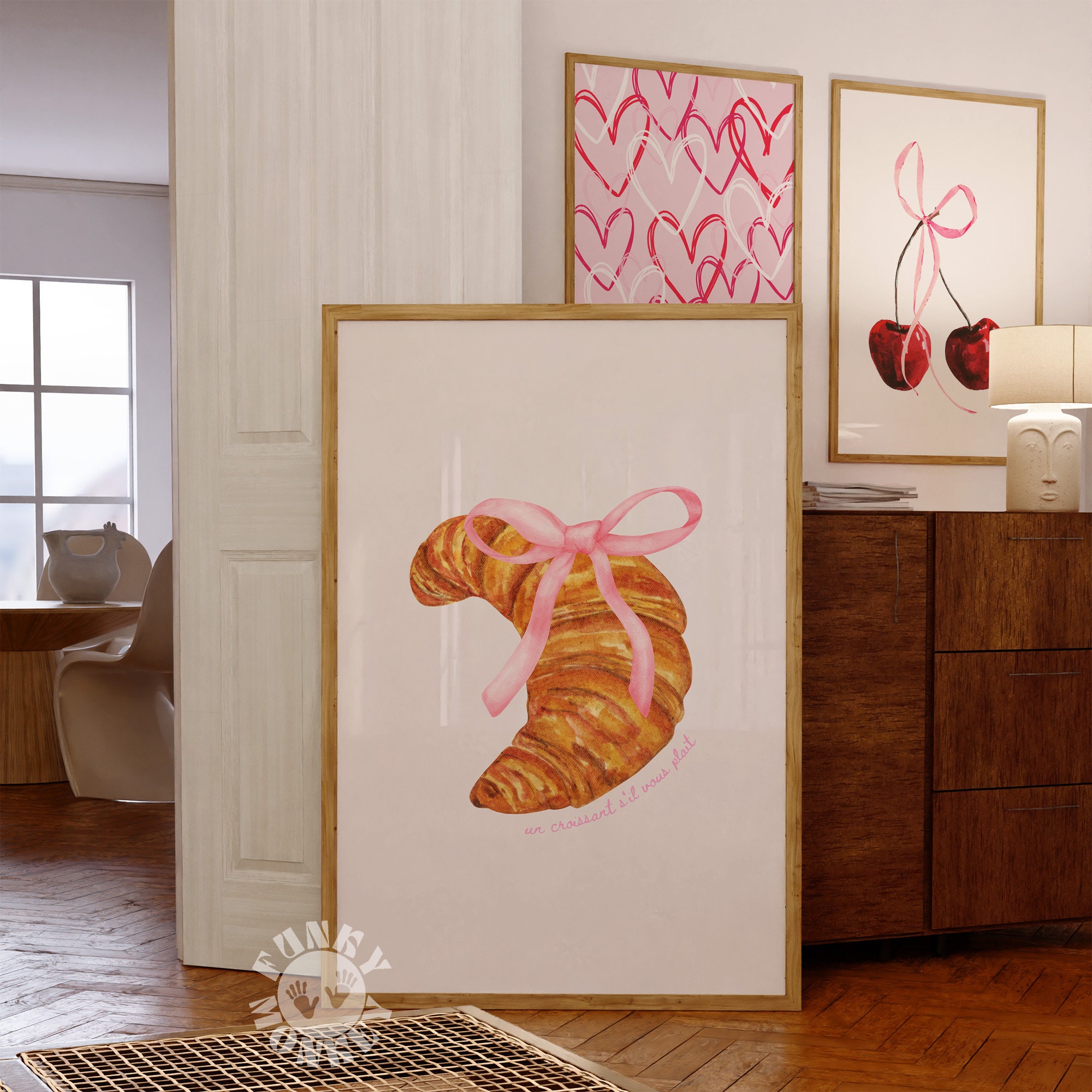 Croissant With Pink Bow Digital Print, French Coquette Room Decor, Soft ...