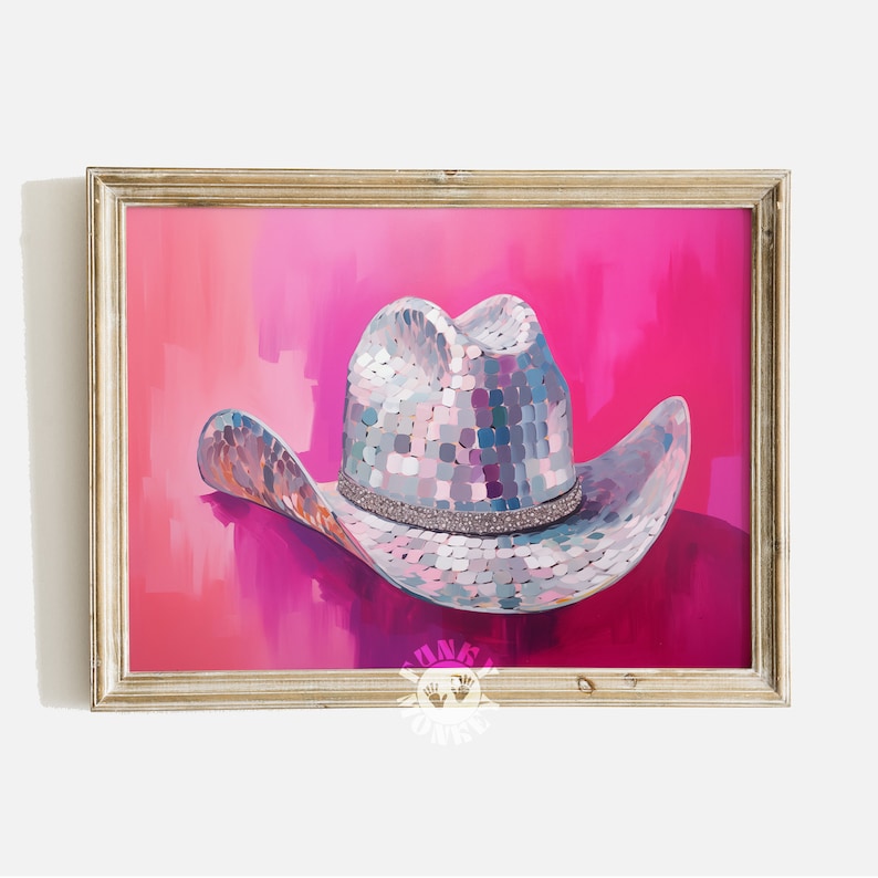 Funky Disco Cowgirl Hat Print, Maximalist Decor, Trendy Painting ...