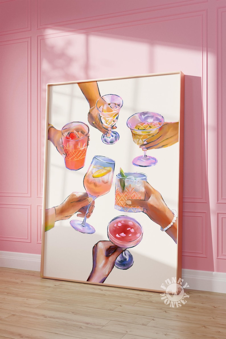 Cheers Print, Bar Cart Prints, Trendy Wall Art, Retro Kitchen Wall Art ...