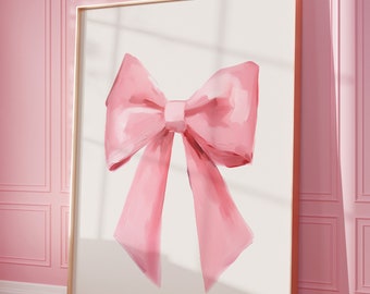 Pink Bow Print, Coquette Aesthetic Print, Pink Nursery Girly Wall Art ...