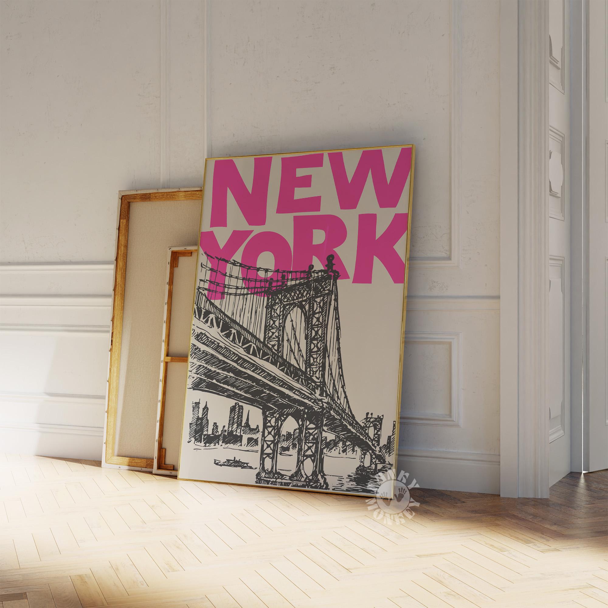 New York City Print Set, Trendy Pink Travel Set of 3, Retro NYC Posters ...