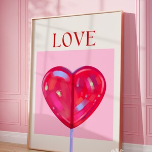 Retro Love Poster, Retro Wall Art, Heart Sucker Lollipop Print, Trendy ...