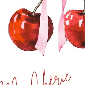 Kirsche mit rosa Schleife Spielkarte Art Print, kokett Dekor, Girly ...