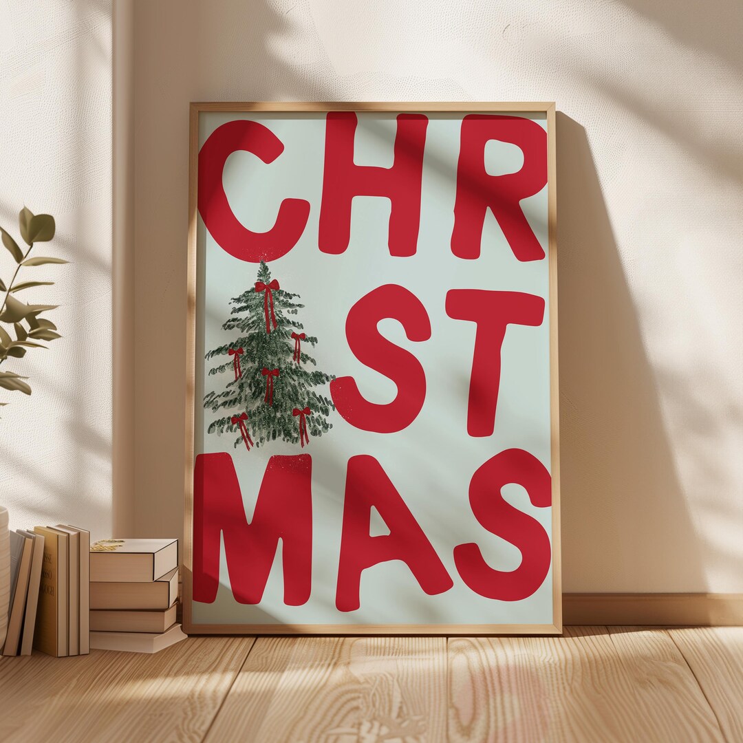Whimsical Christmas Printable Poster, Coquette Christmas Tree Wall Art ...