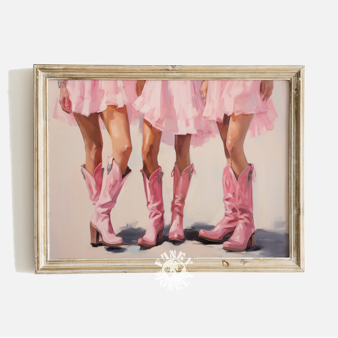 Pink Cowgirl Boots Print, Girly Western Digital Print, Coastal Cowgirl ...