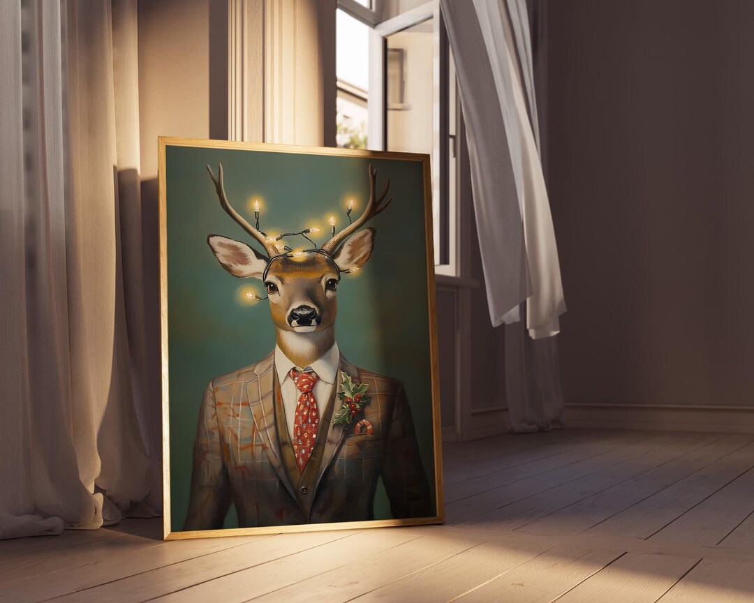 Funny Deer Printable Art, Winter Fashion Animal Wall Art Print, Funny ...