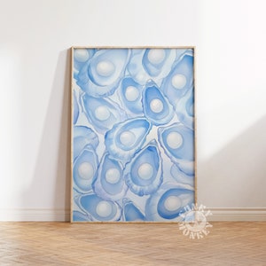 Blue Shell Oyster Art Print, Abstract Coastal Wall Art, Summer ...