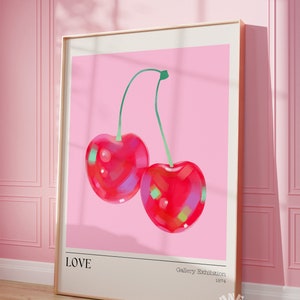 Retro Cherry Wall Art Print, Gallery Exhibition Poster, Trendy Wall Art ...