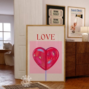 Retro Love Poster, Retro Wall Art, Heart Sucker Lollipop Print, Trendy ...