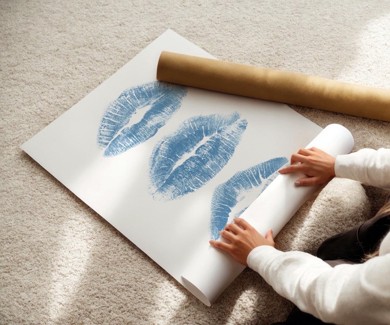 Trendy Wall Art, Retro Blue Kiss Lips Print, Lipstick Poster, Digital ...