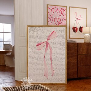Pink Bow Wall Art Printable, Coquette Room Decor, Pink Nursery Girly ...